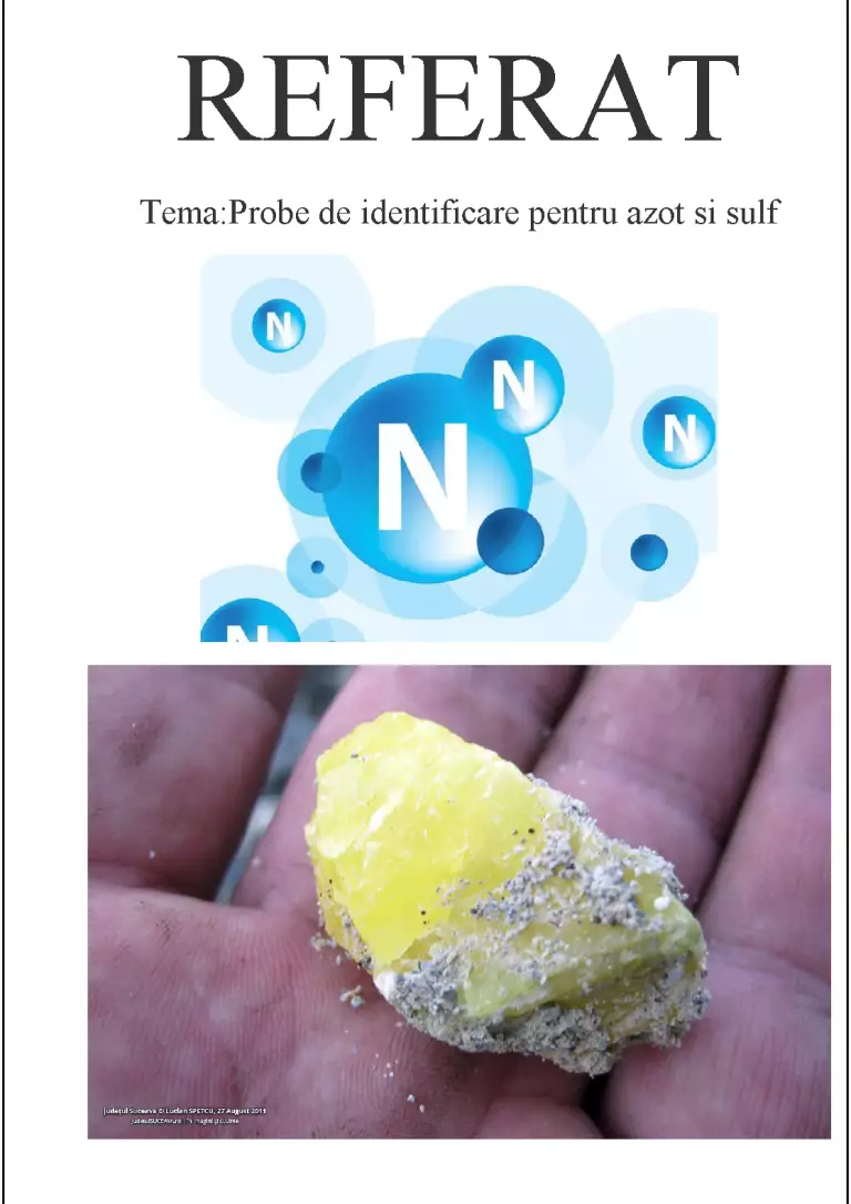 Probe de identificare pentru azot și sulf - Referat - Chimie Generală ...