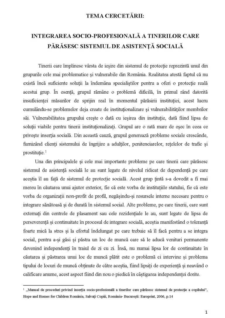 Integrarea socio-profesională a tinerilor care părăsesc sistemul de ...