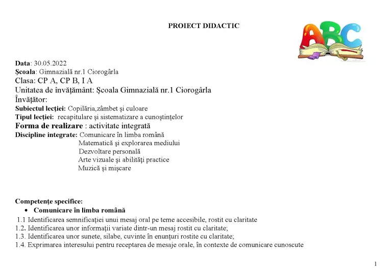 Copilăria, zâmbet și culoare - Proiect - Pedagogie #391291 | RegieLive