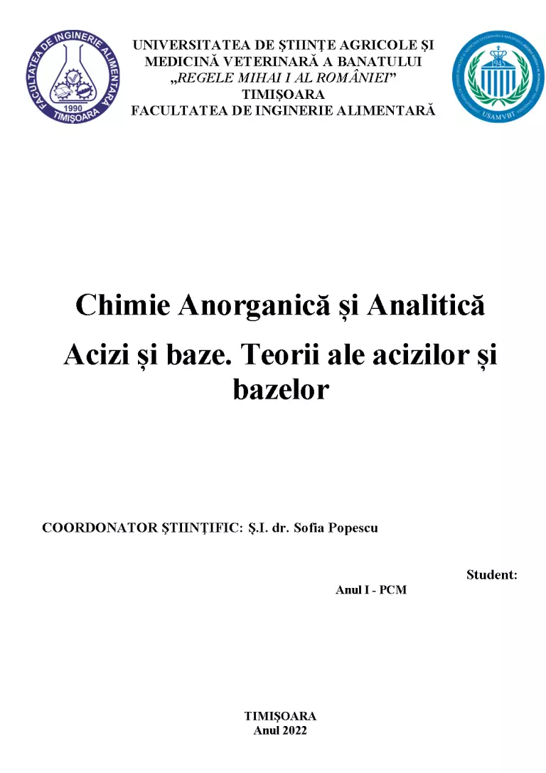 Acizi și baze. Teorii ale acizilor și bazelor - Referat - Chimie ...