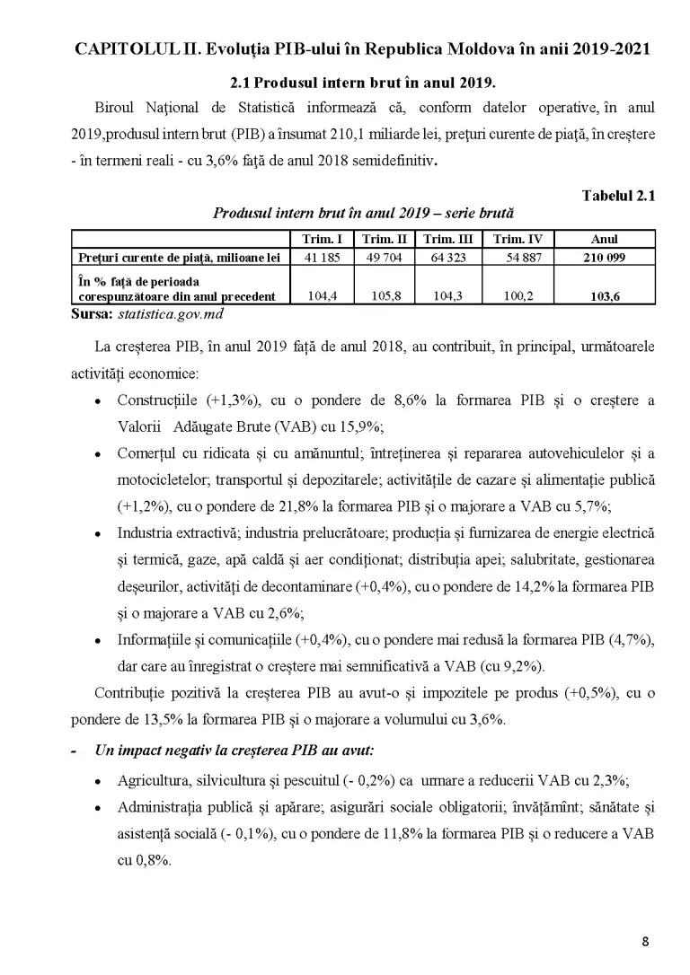 Evoluția PIB-ului în Republica Moldova în anii 2019-2021 - Referat ...