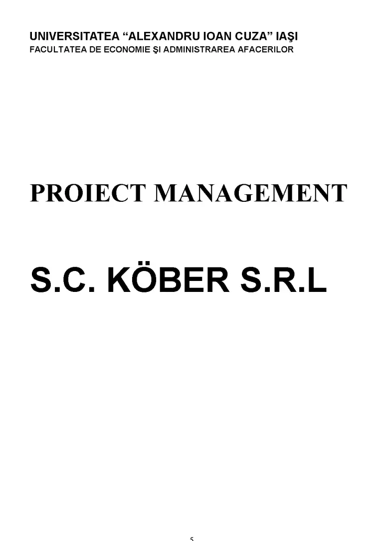 Proiect Management - SC Kober SRL - Proiect - Economie #39307 | RegieLive