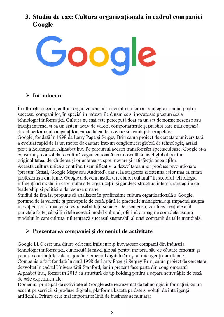 Studiu de caz - cultura organizațională la compania Google - Referat ...
