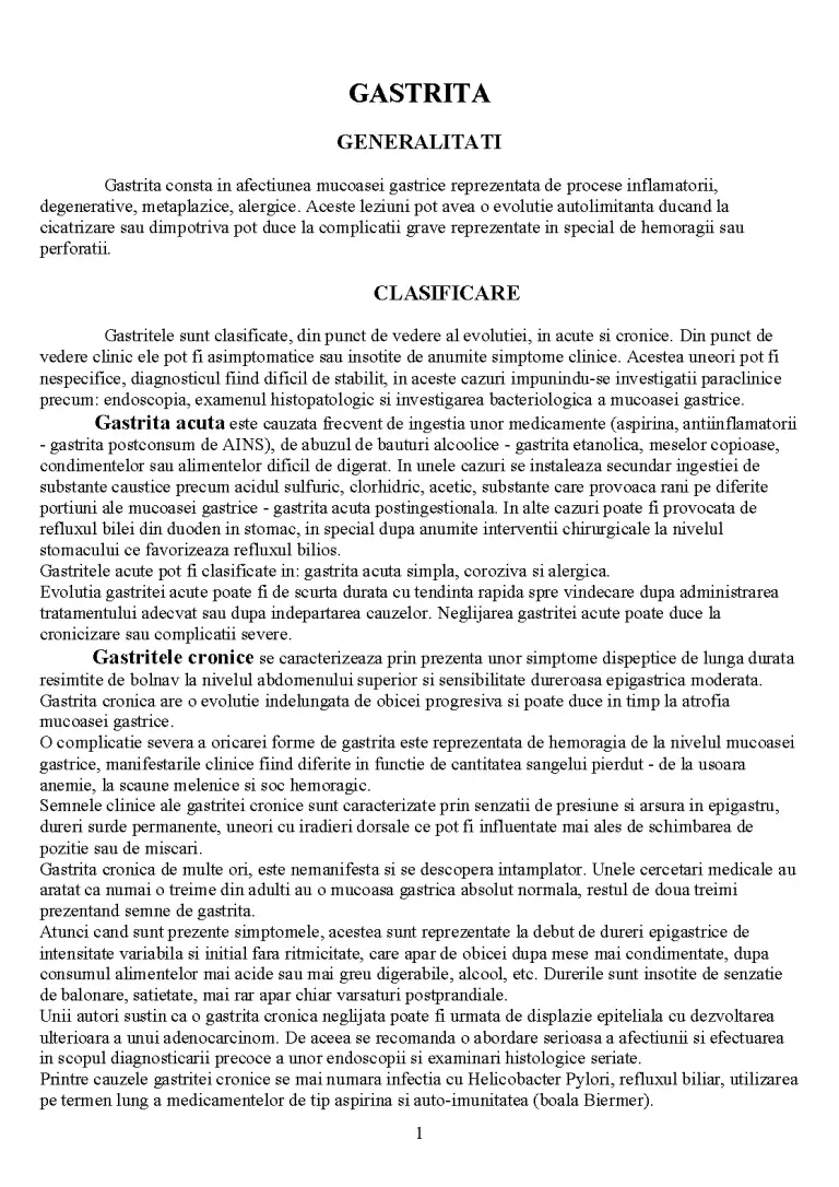 Gastrită - Referat - Medicină #40640 | RegieLive