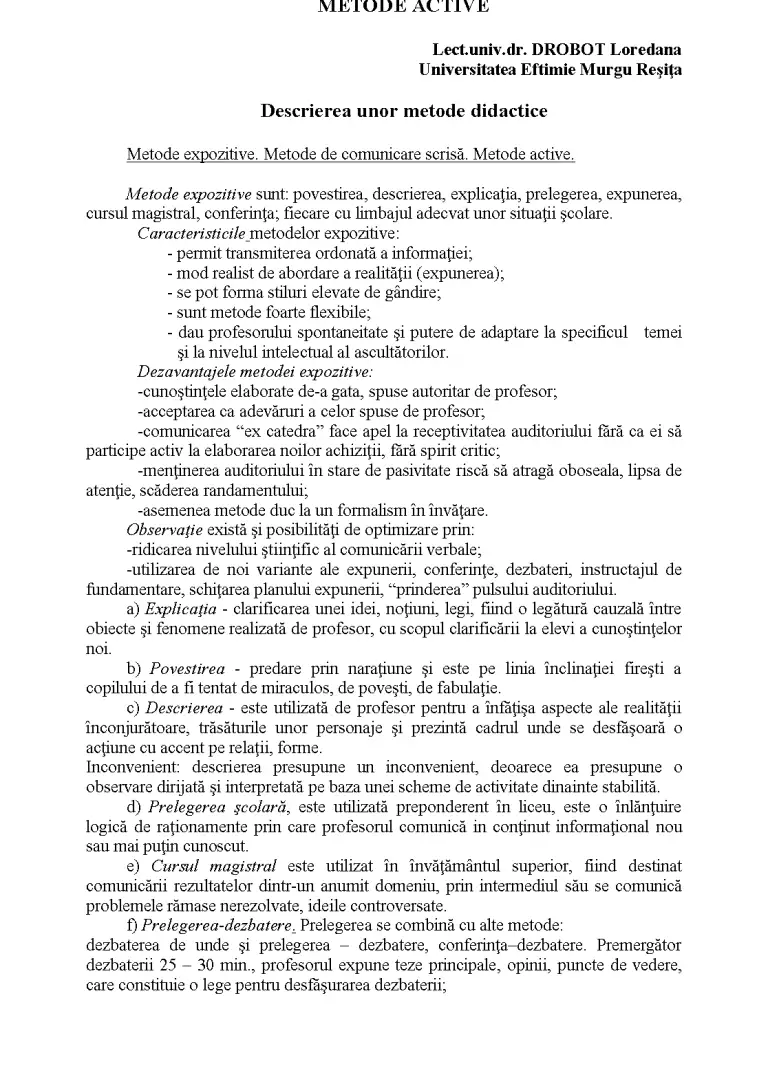 Descrierea unor Metode Didactice - Seminar - Pedagogie #43641 | RegieLive