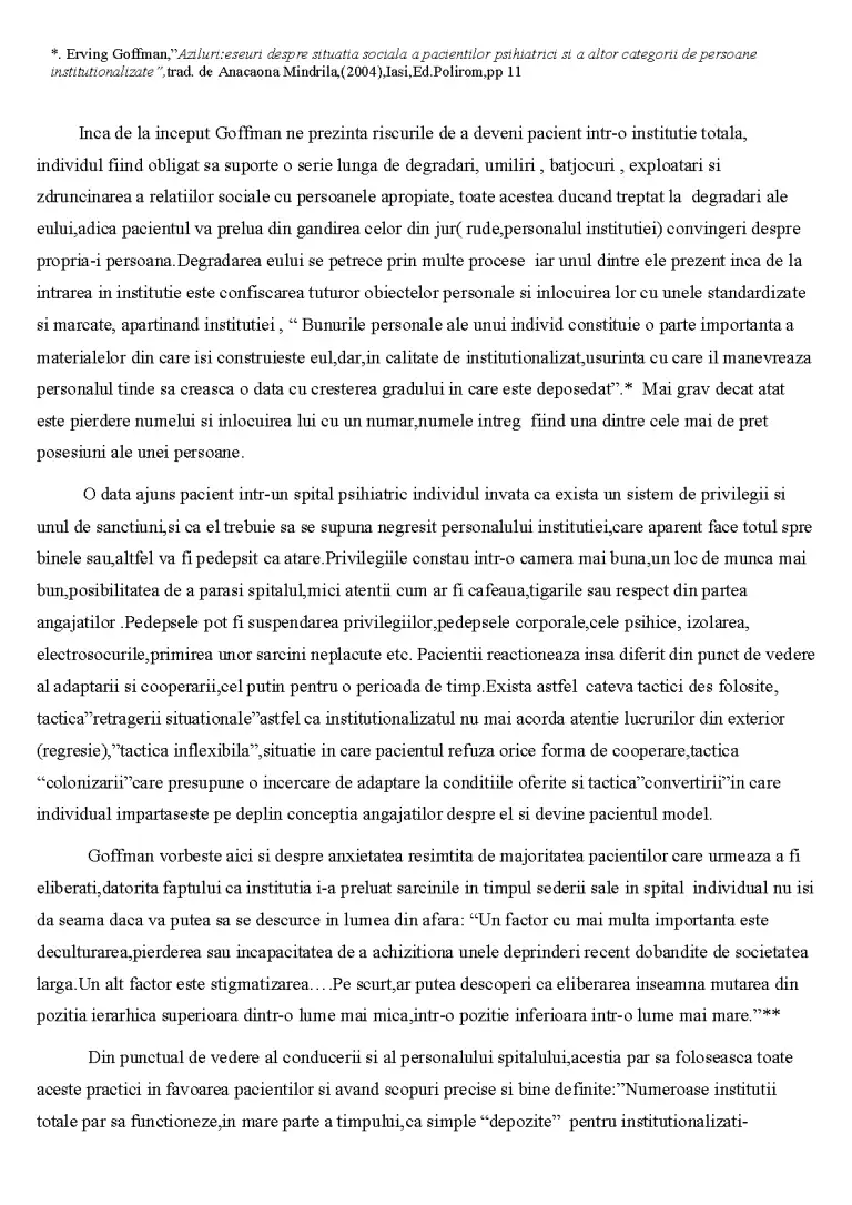 Recenzie - Aziluri - Erving Goffman - Referat - Sociologie #44314 ...