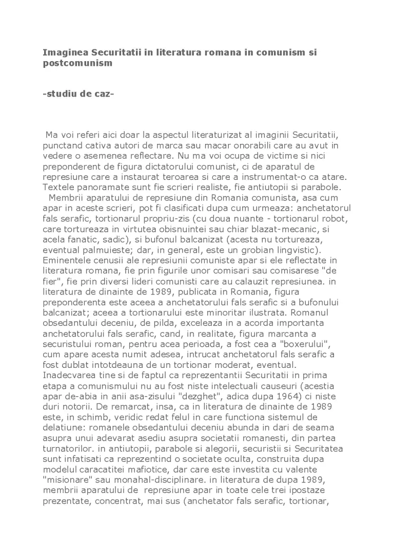 Imaginea securității în literatura română în comunism și postcomunism ...