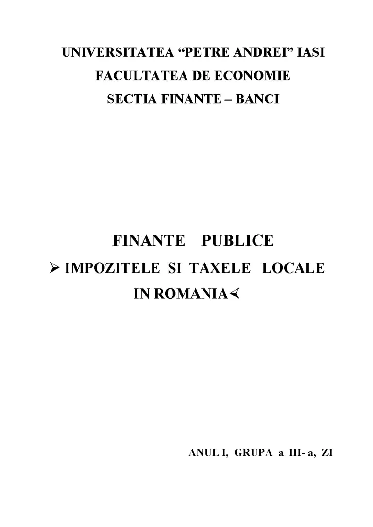 Impozitele și Taxele Locale în România - Referat - Finanțe #45575 ...