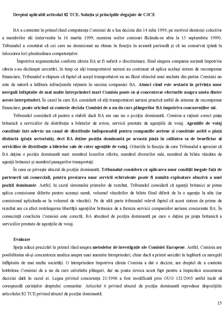 Formele de Manifestare ale Abuzului de Pozitie Dominantă - Proiect ...