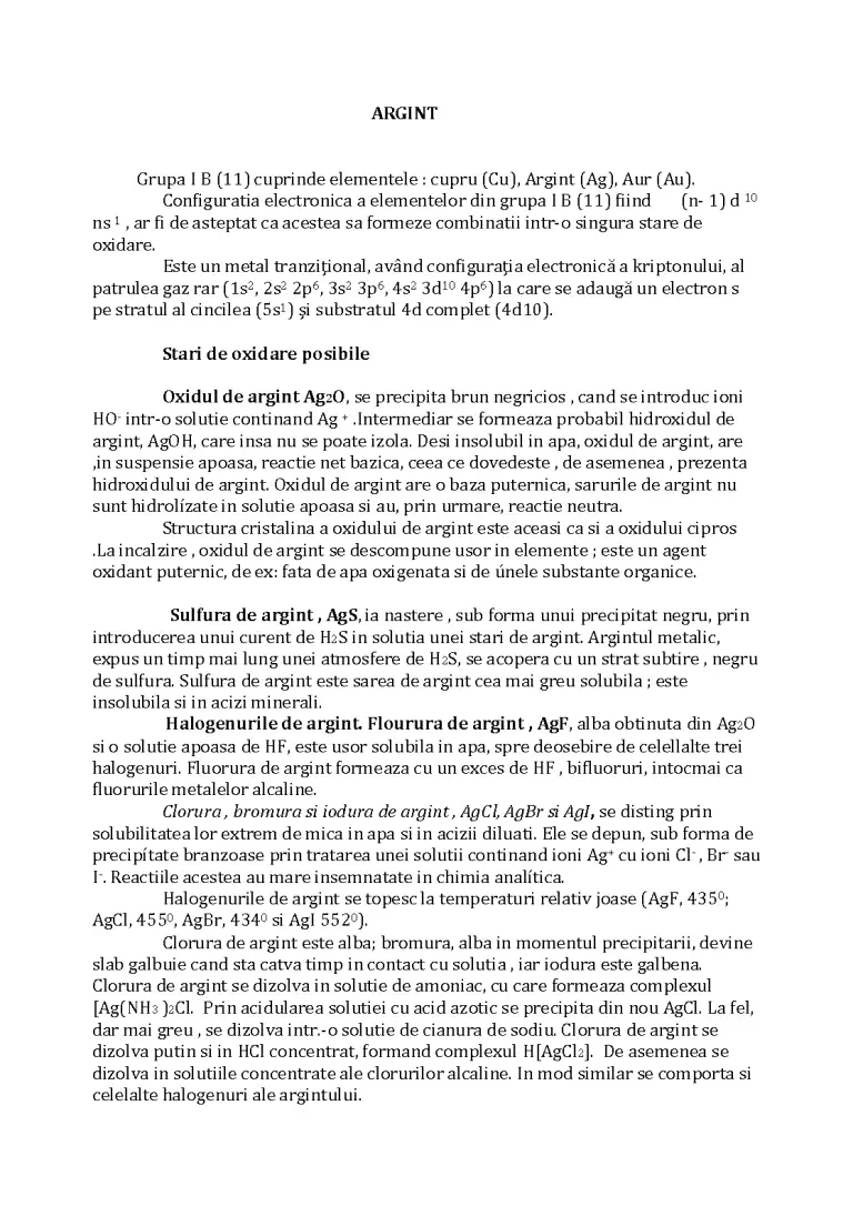 Argint - Referat - Chimie Generală #47504 | RegieLive