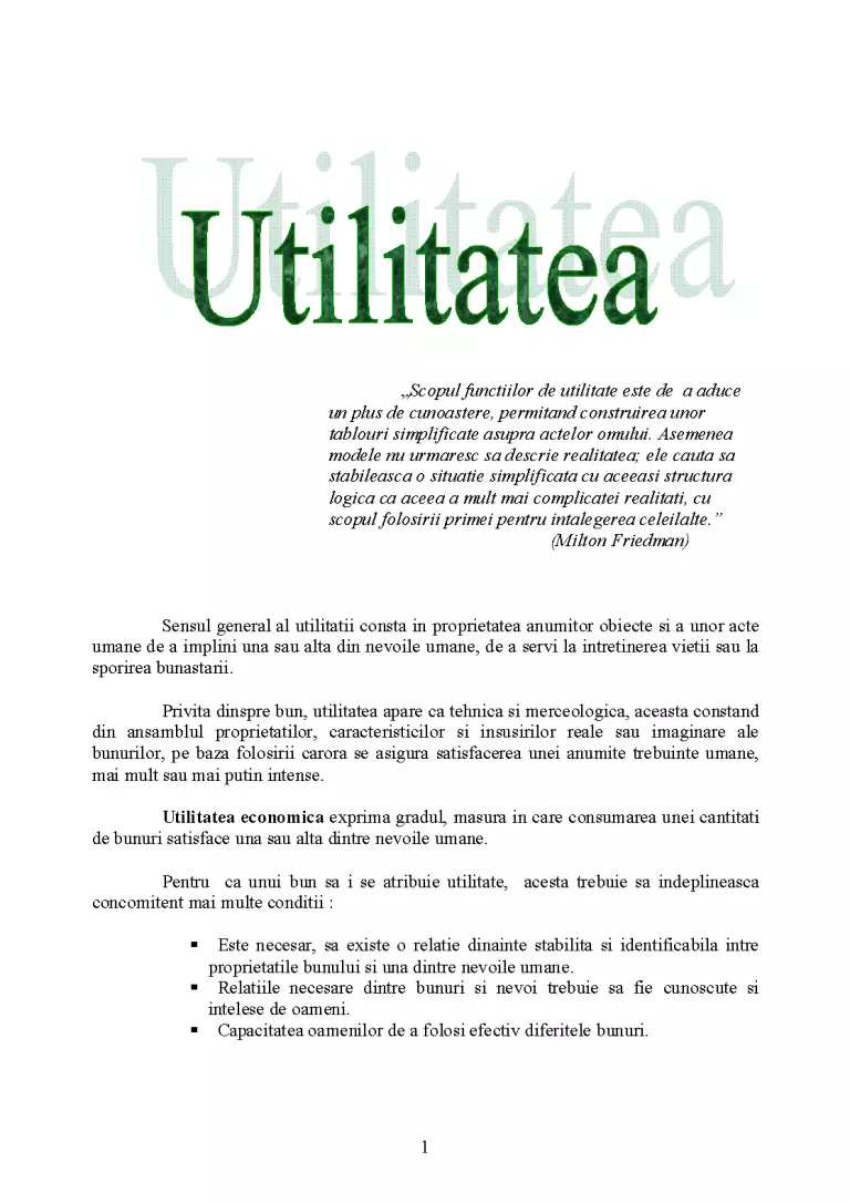 Utilitatea - Referat - Economie #48286 | RegieLive