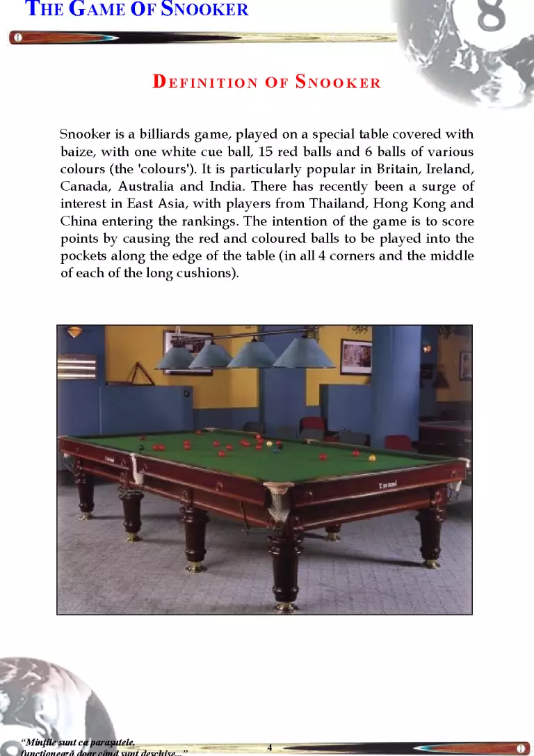 The Game of Snooker - Proiect - Engleză #49081 | RegieLive
