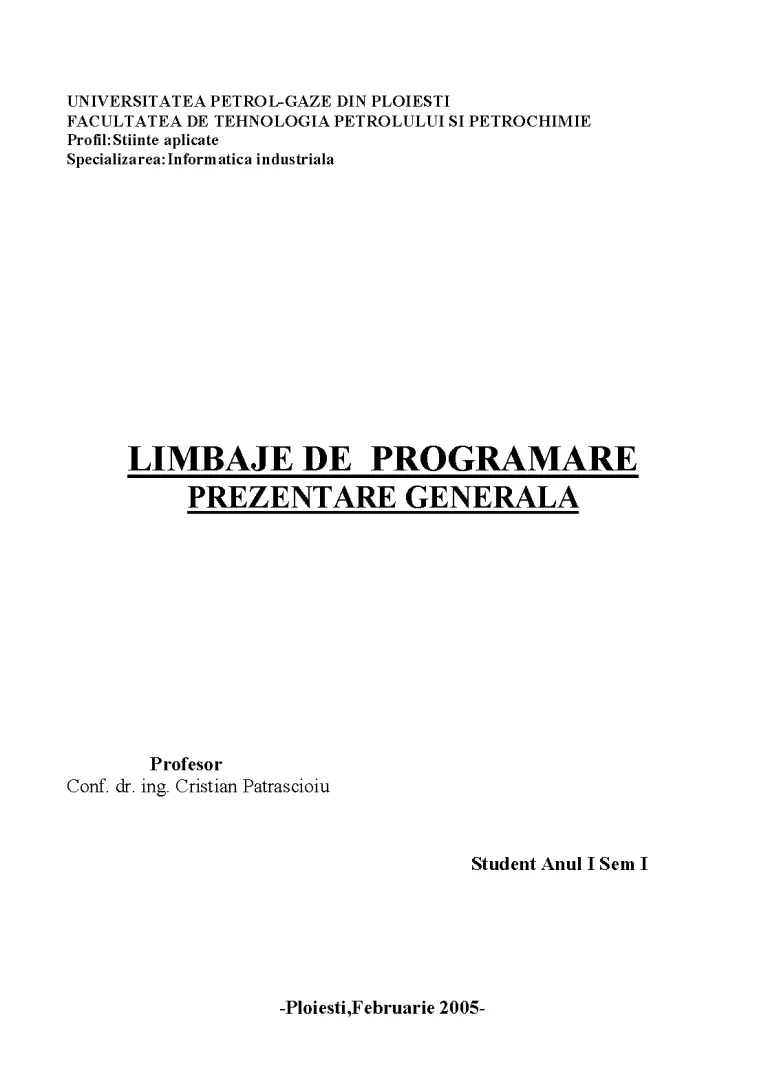 Limbaje de programare - prezentare generală - Referat - Limbaje de ...