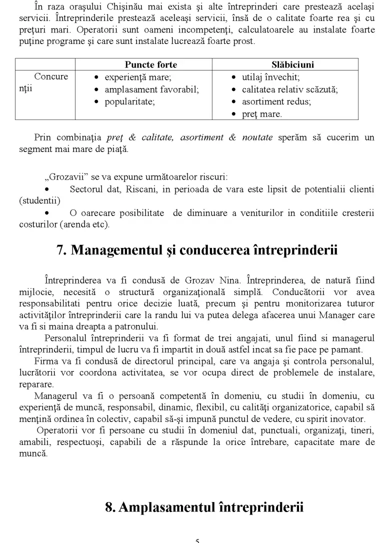 Plan de afaceri - întreprinderea Grozavii - Referat - Management #53012 ...