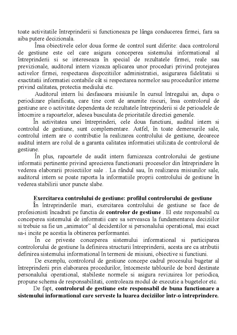 Organizarea și Exercitarea Controlului de Gestiune într-o Întreprindere ...