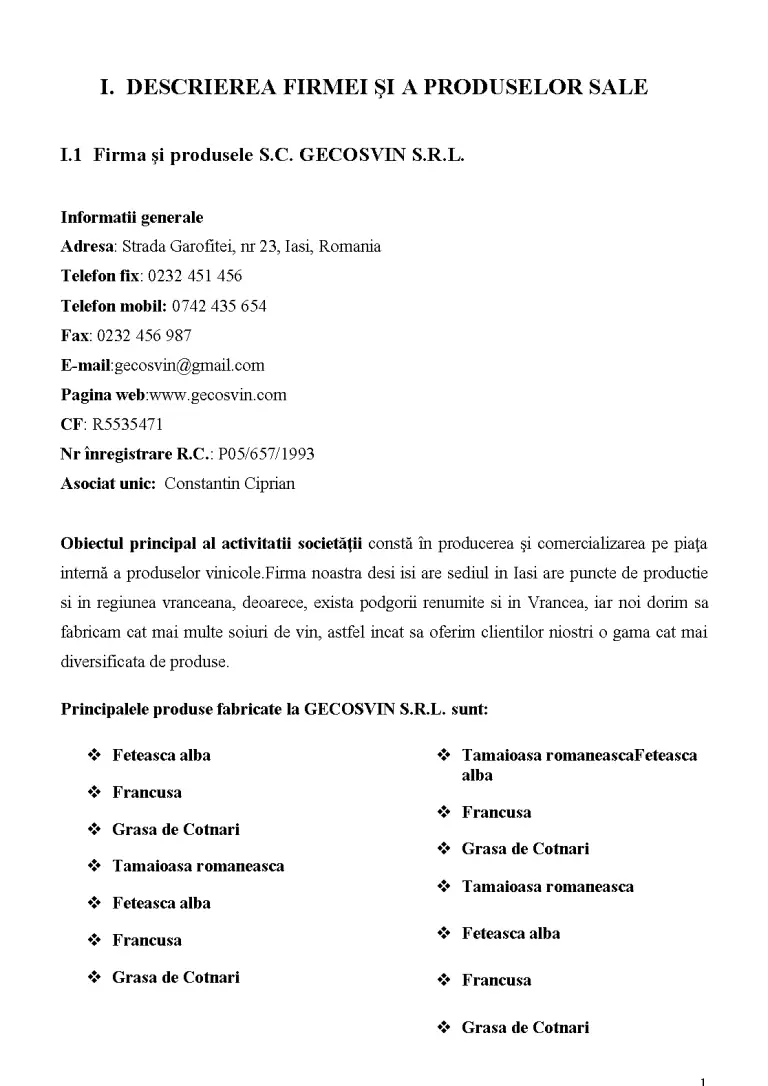 Internaționalizarea unei întreprinderi - SC Gecosvin SRL - Proiect ...