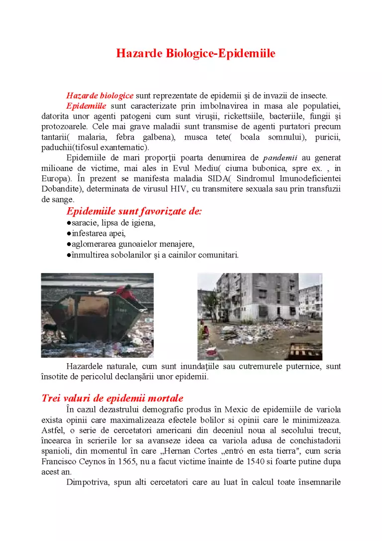 Hazarde Biologice - Epidemiile - Referat - Geografie #56752 | RegieLive