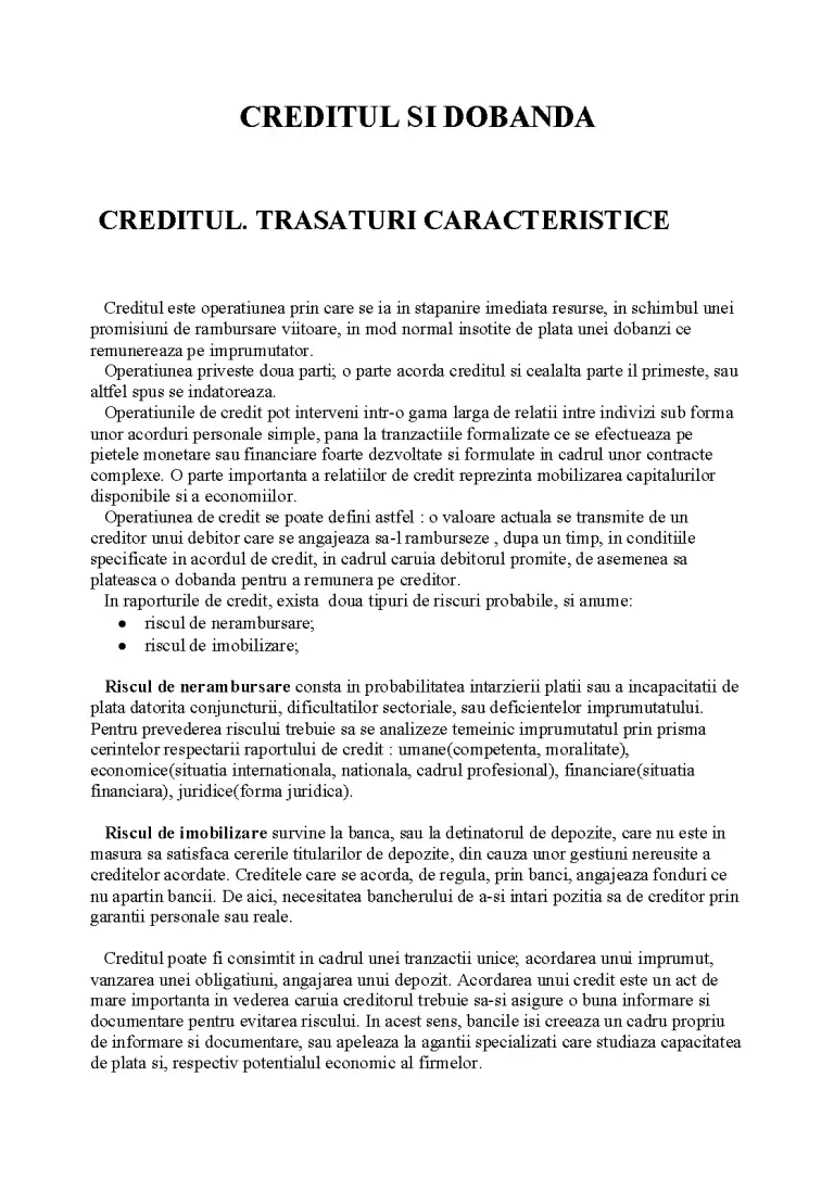 Creditul și dobânda - Referat - Contabilitate #57581 | RegieLive
