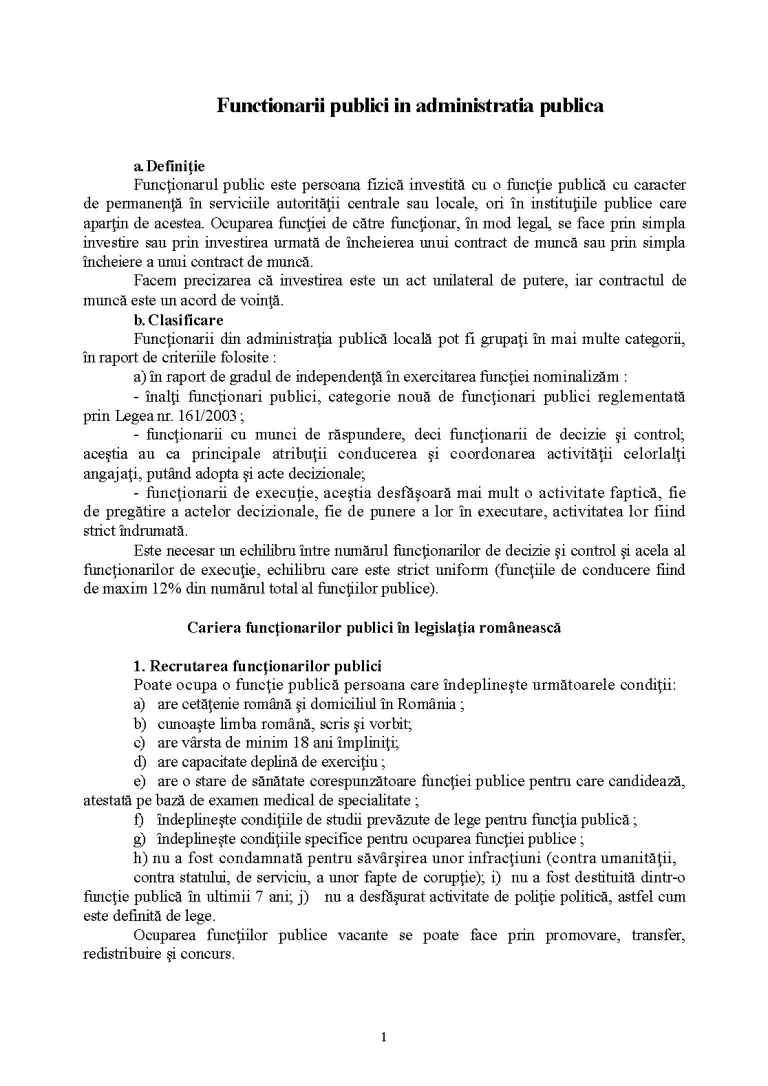 Funcționarii publici în administrația publică - Referat - Management ...