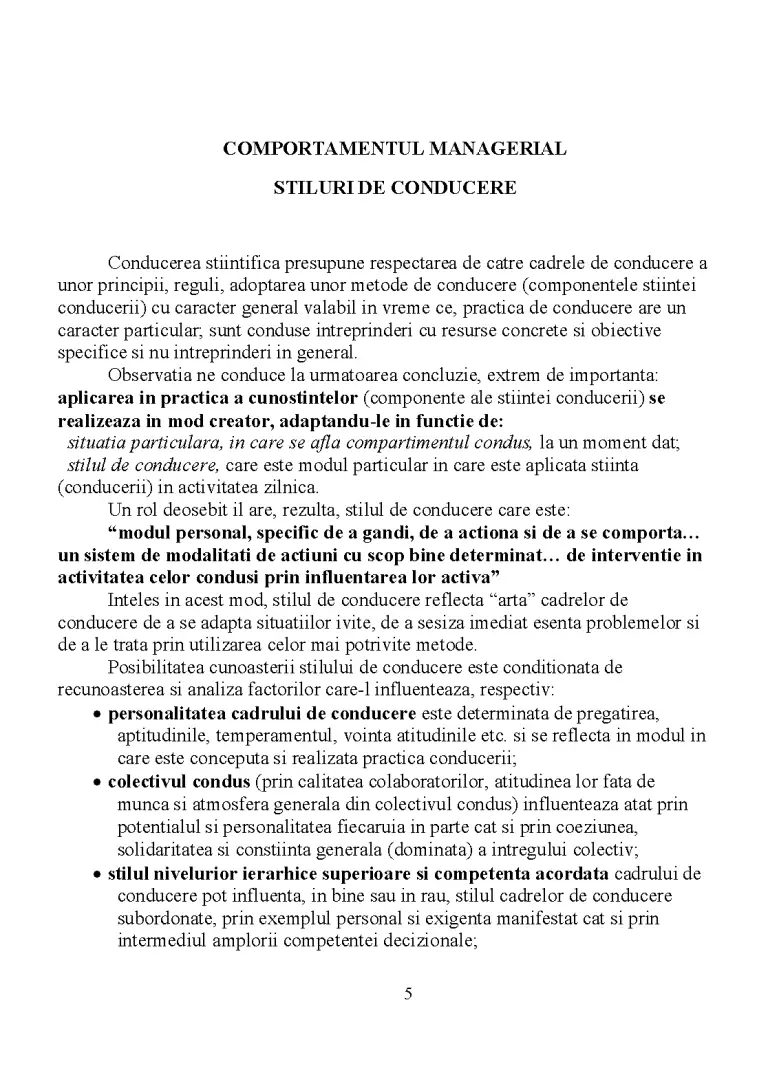 Comportament Managerial - Stiluri de Conducere - Proiect - Management ...