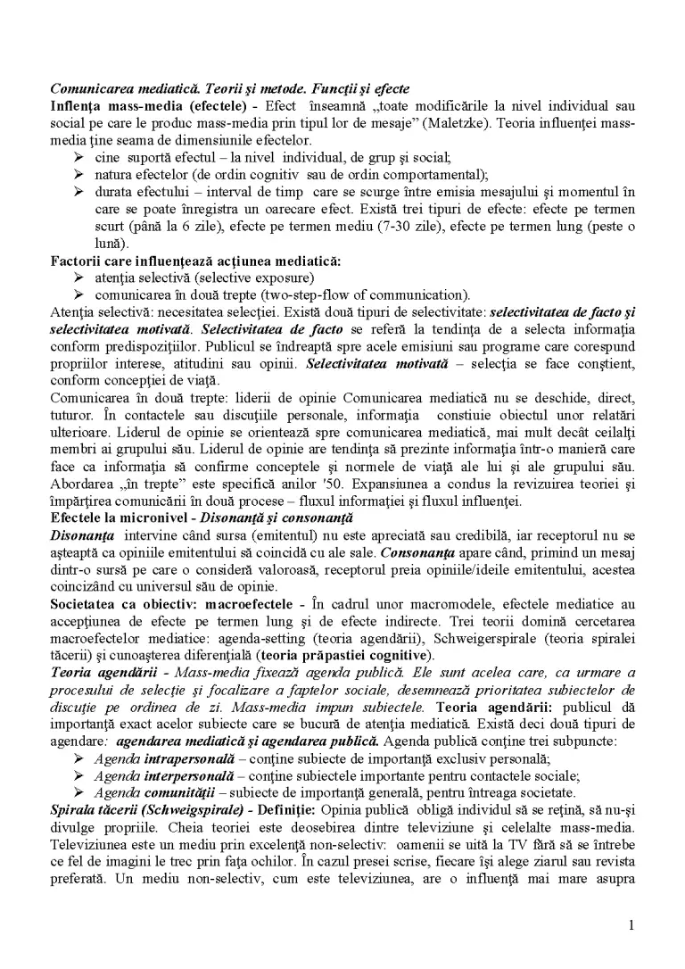 Comunicarea mediatică. Teorii și metode. Funcții și efecte - Curs ...