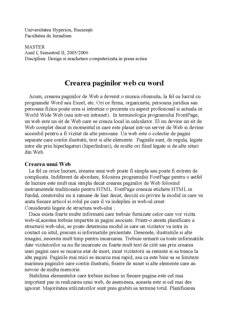 Crearea Paginilor Web cu Word - Referat - Grafică Computerizată #64834 ...