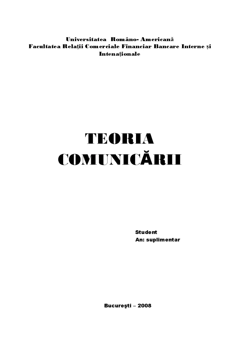 Teoria Comunicării - Referat - Știința Administrației #66737 | RegieLive
