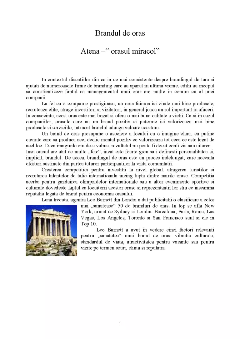 Brandul de oraș, Atena - orașul miracol - Referat - Marketing #69092 ...