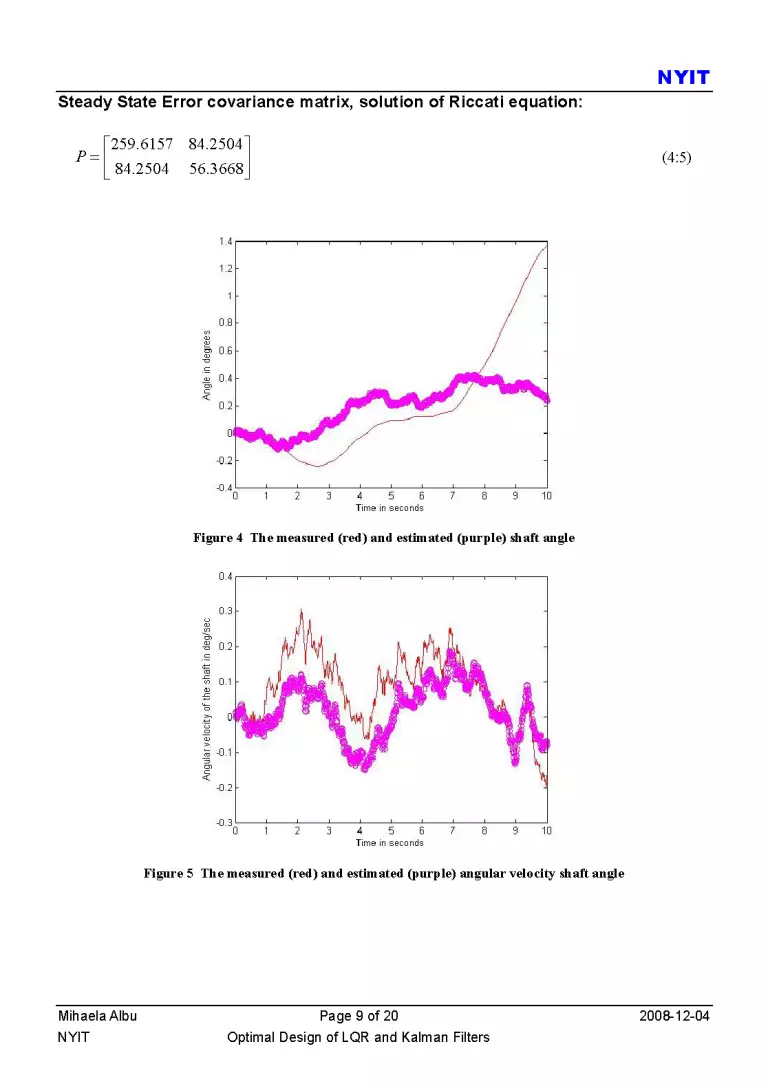 Optimal Control LQR and Kalman Filter - Proiect - Electronică #72959 ...
