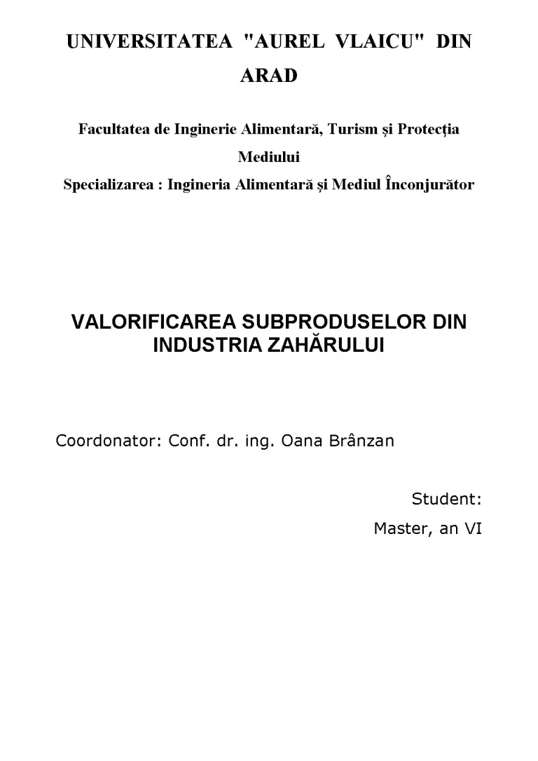 Valorificarea Subproduselor din Industria Zahărului - Referat ...