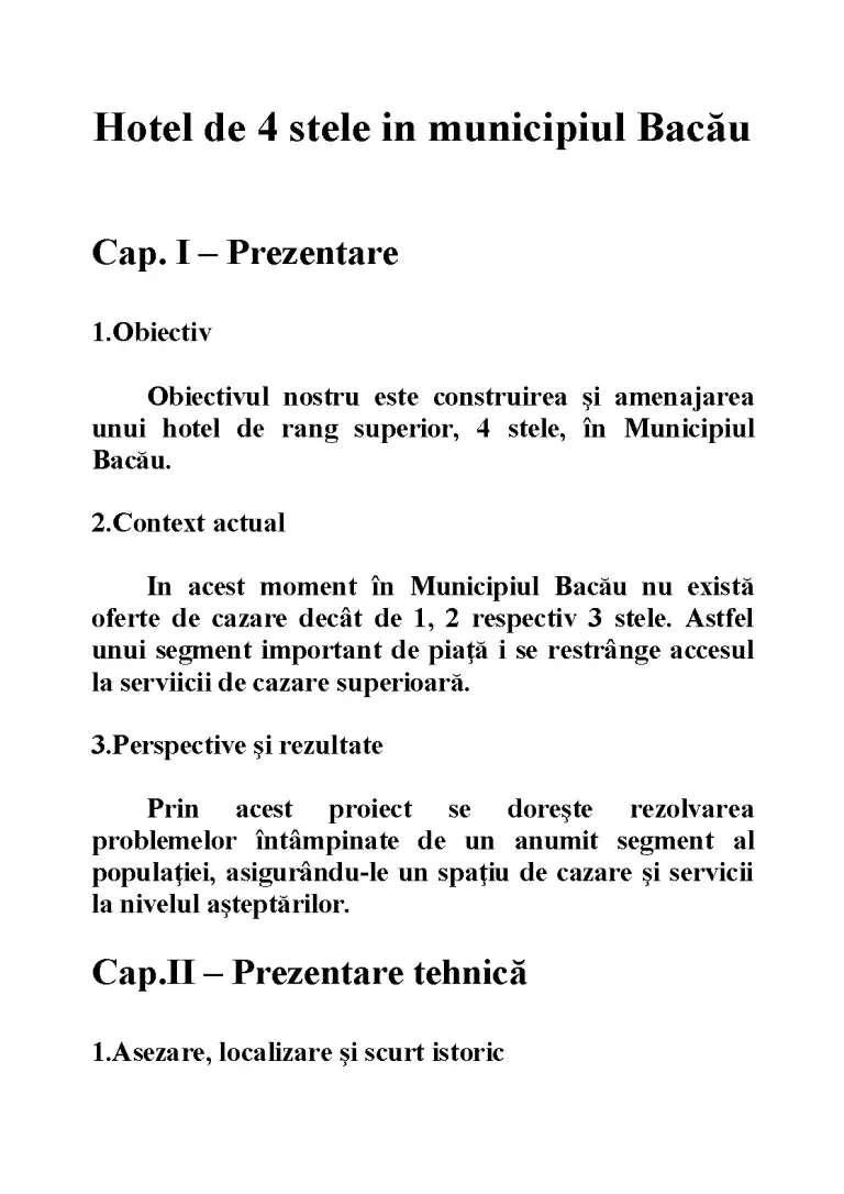 Proiect de amenajare teritorială - hotel de 4 stele în municipiul Bacău ...