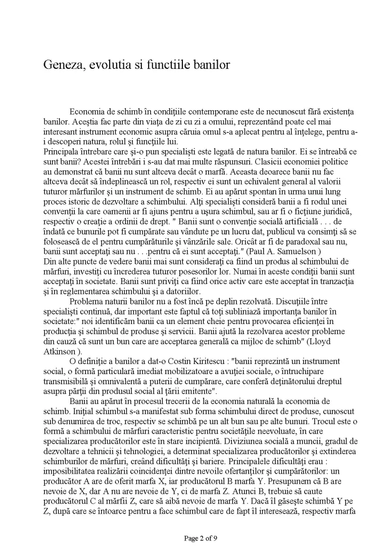 Geneza, evoluția și funcțiile banilor în spațiul economic românesc ...
