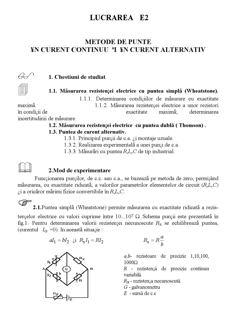 Măsurări electrice - L2 - metode de punte în curent continuu și în ...