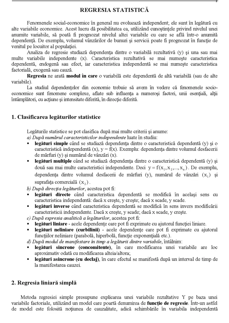 Regresia Statistică - Curs - Statistică #87312 | RegieLive