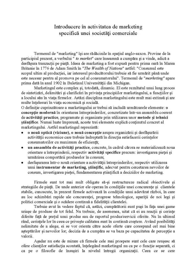 Activitatea de marketing specifică unei societăți comerciale - Metro ...