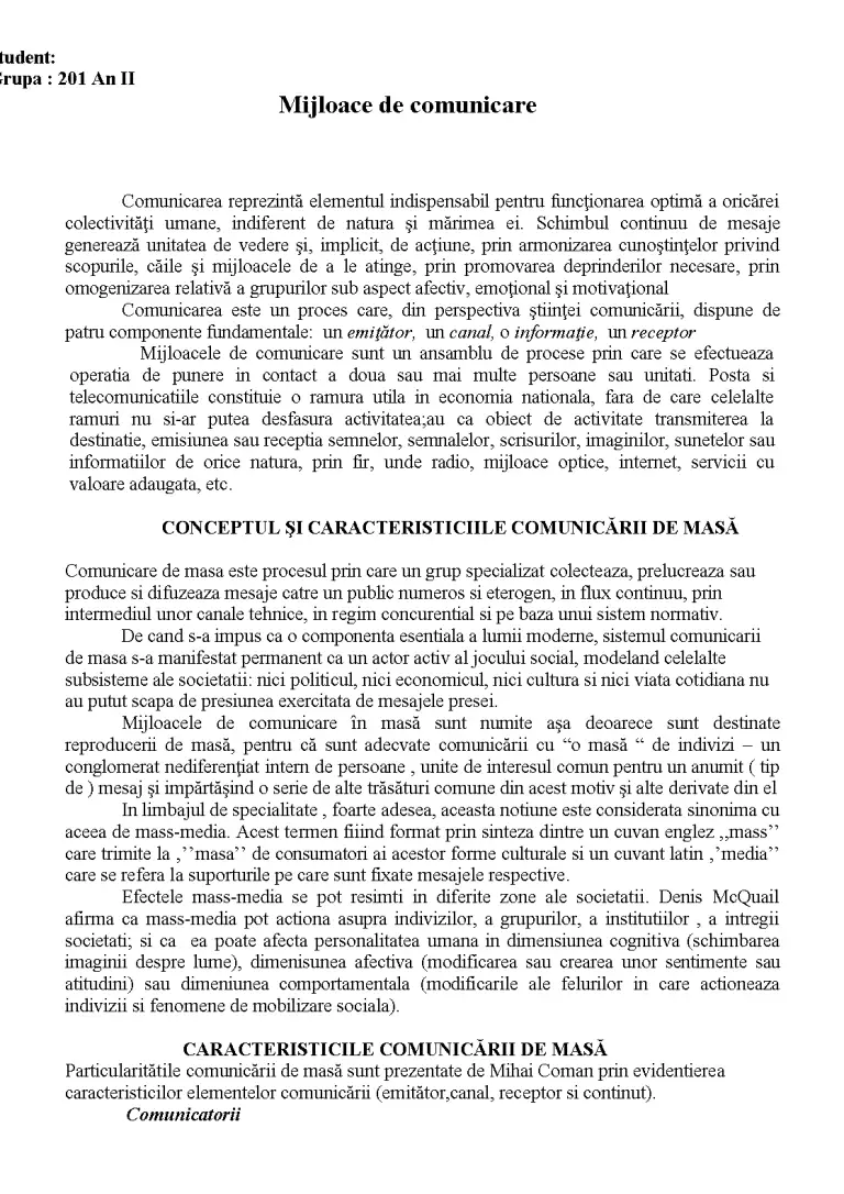 Mijloace de Comunicare - Referat - Comunicare #90527 | RegieLive