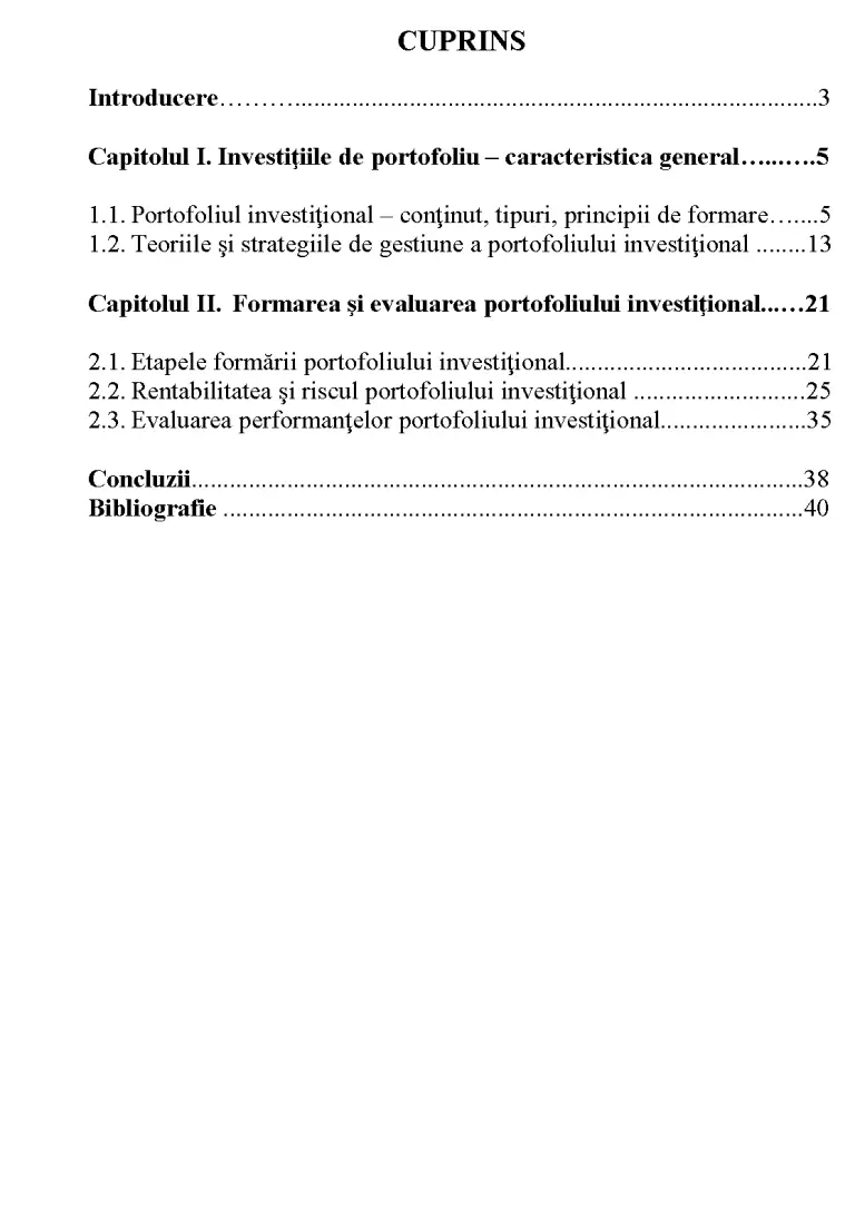 Formarea și Evaluarea Portofoliului Investițional - Proiect - Burse ...