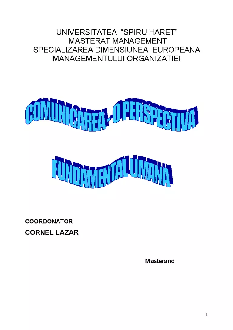 Comunicarea - o perspectivă fundamental umană - Referat - Management ...