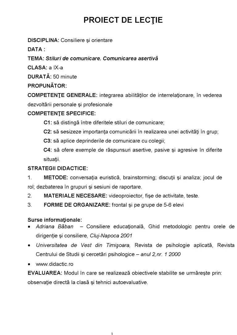 Stiluri de comunicare - comunicarea asertivă - Proiect - Pedagogie ...