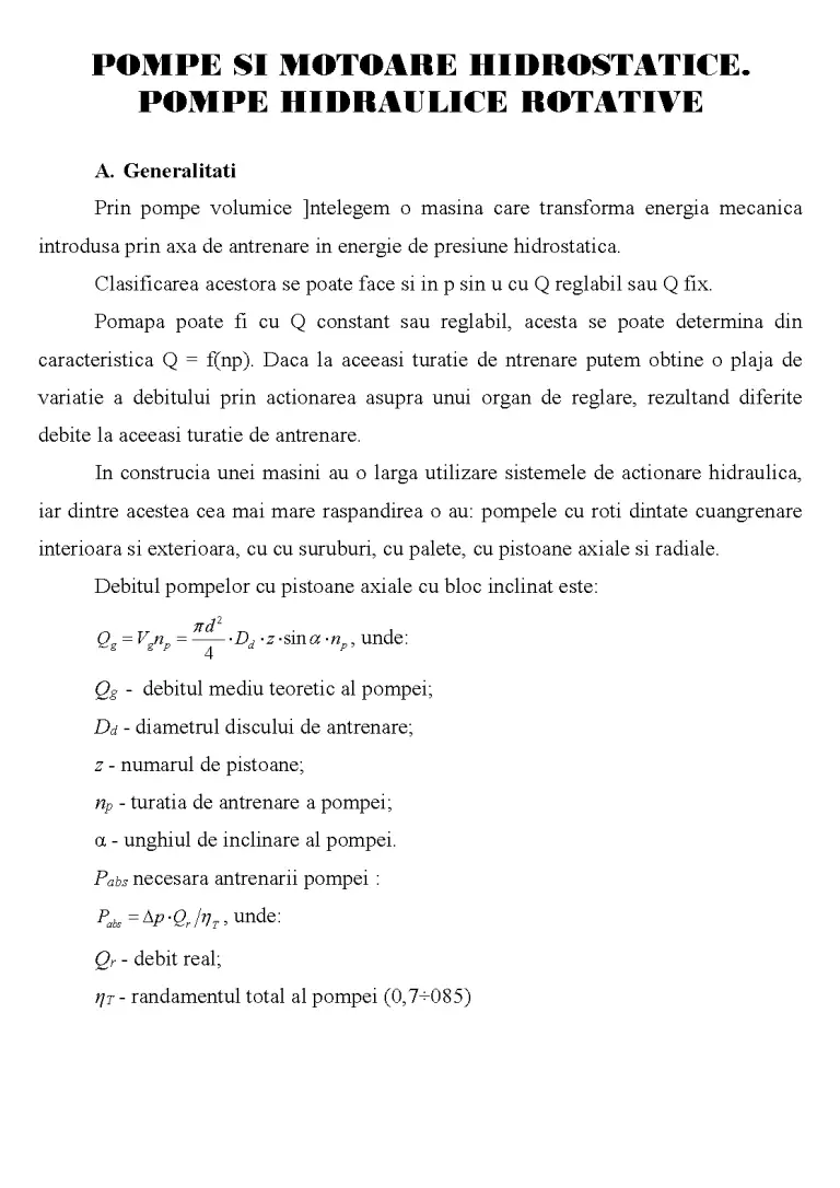 Pompe și Motoare Hidrostatice - Pompe Hidraulice Rotative - Laborator ...