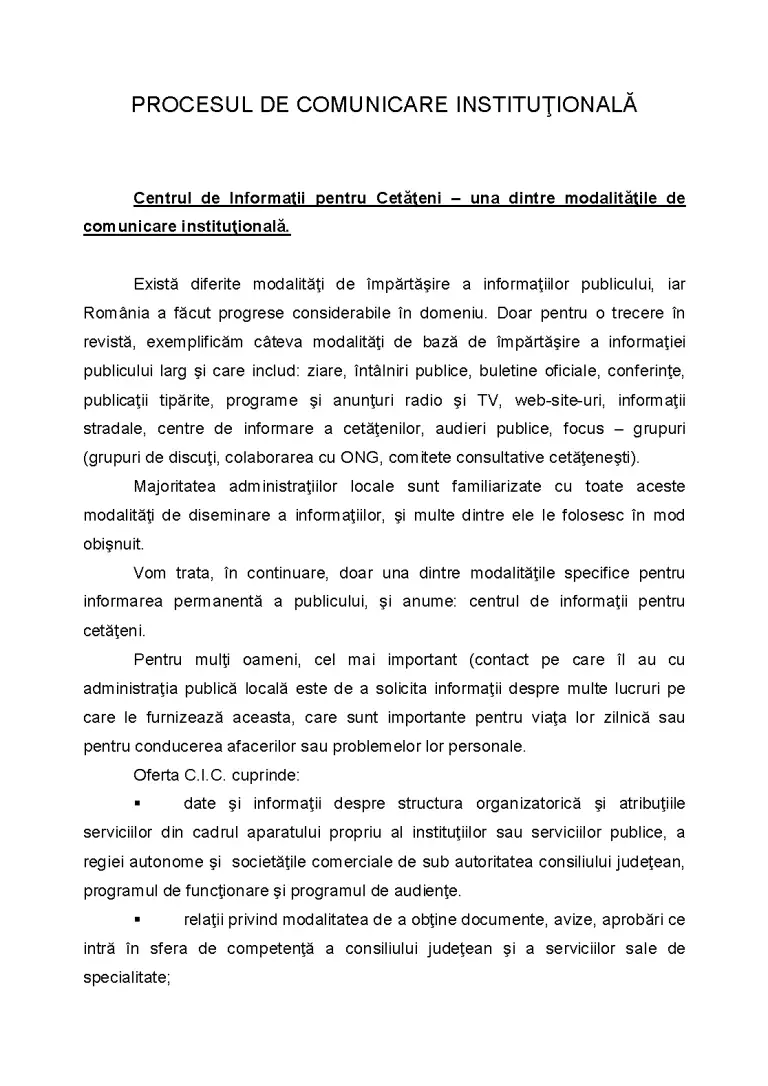 Procesul de Comunicare Instituțională - Referat - Știința ...