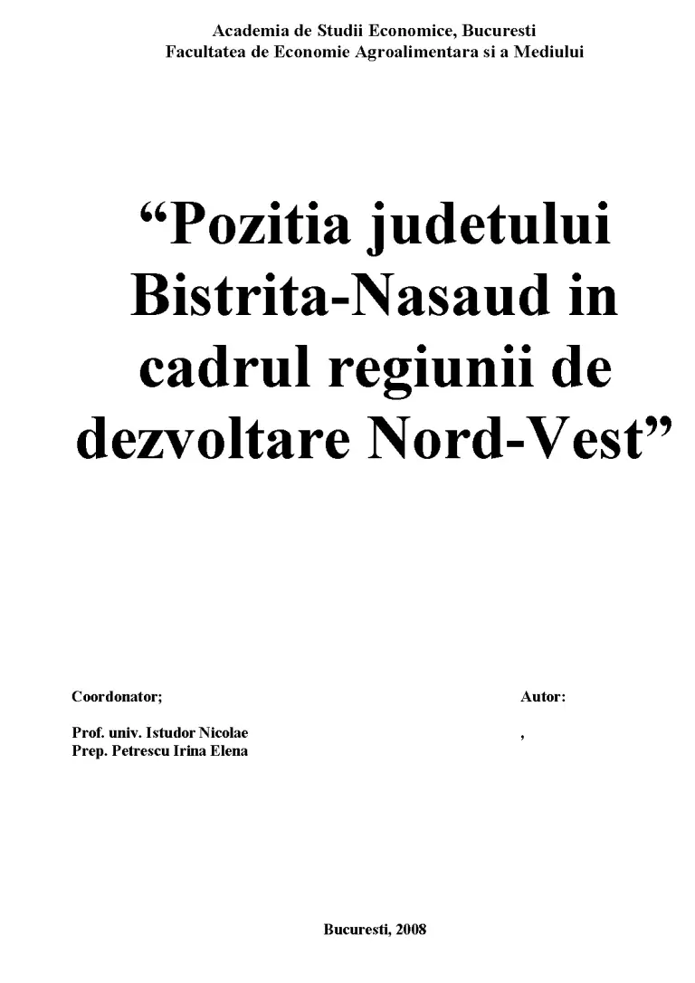 Poziția județului Bistrița-Năsăud în cadrul regiunii 6 - nord vest ...
