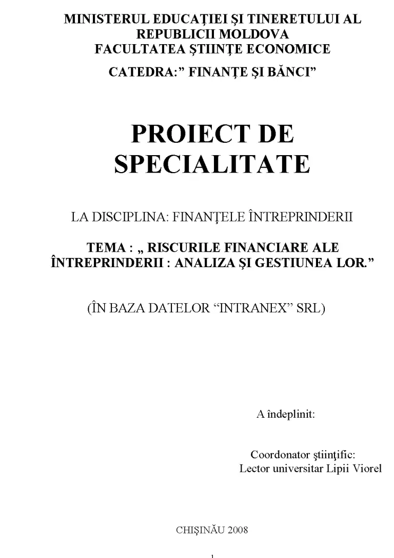 Riscurile financiare ale întreprinderii - analiza și gestiunea lor ...